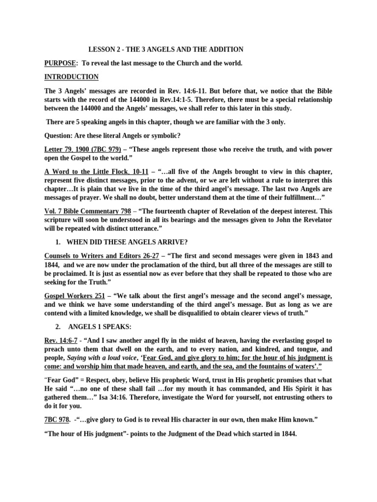 Lesson 2 - The 3 Angels and The Addition | PDF | Angel | Glory (Religion)