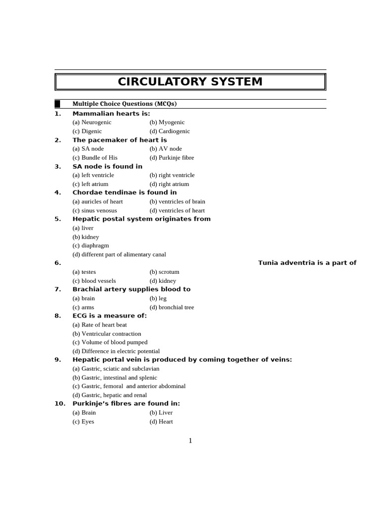 Circulatory System MCQs and Notes | PDF | Heart Valve | Heart