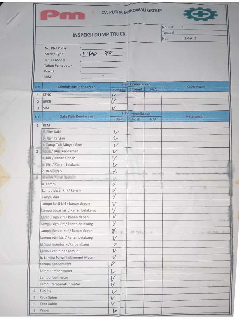 Scan Inspeksi Dump Truck Hike 300 | PDF
