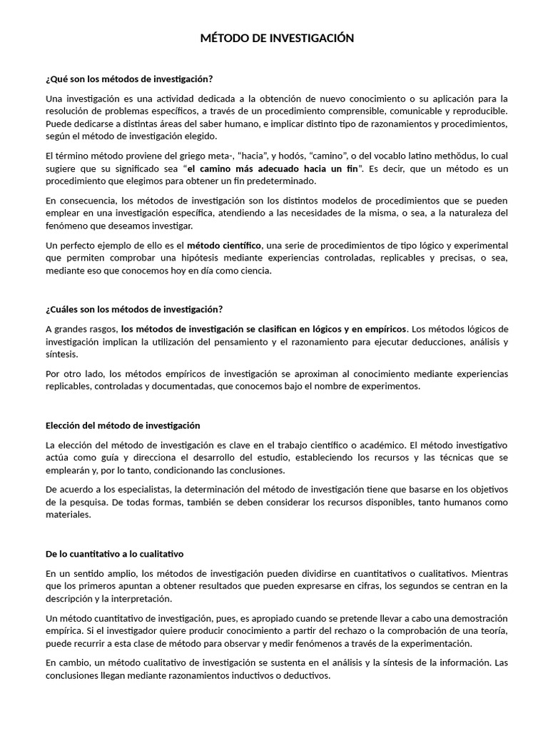 Métodos de Investigación Esenciales | PDF | Método científico | Razonamiento deductivo