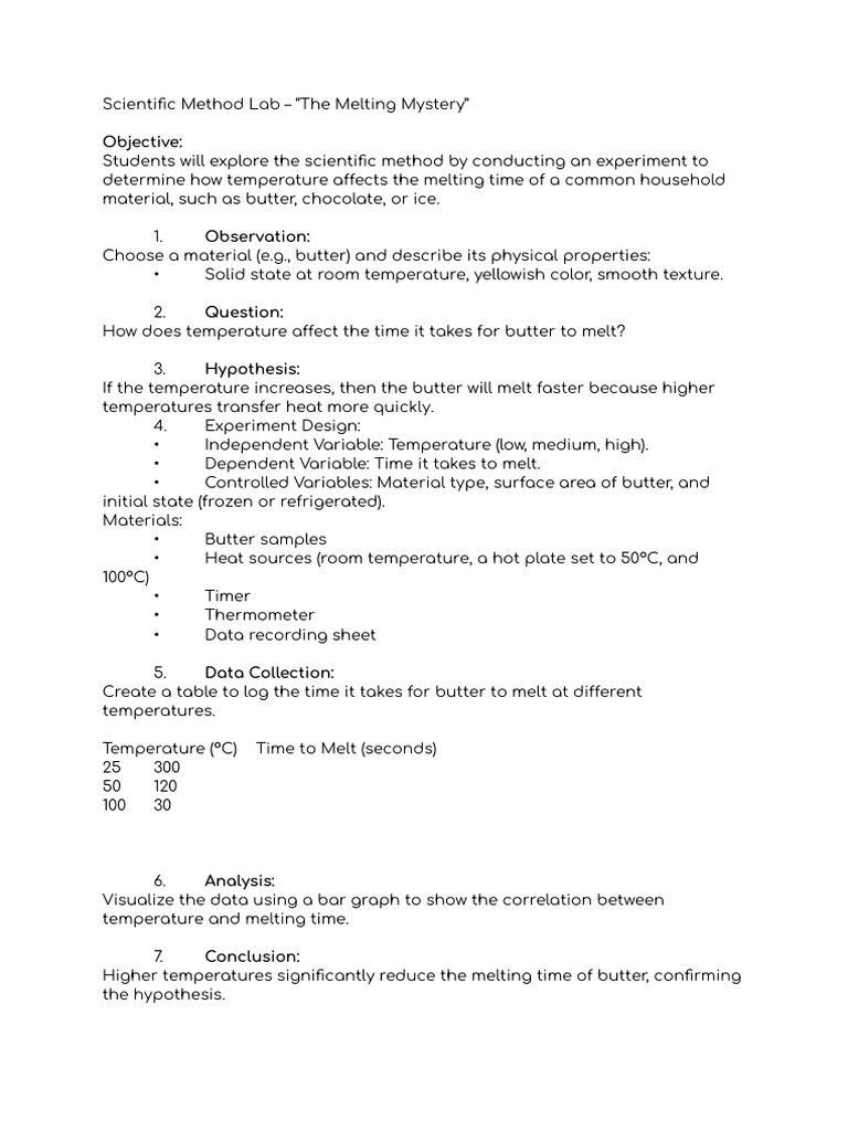 Scientific Method Lab - "The Melting Mystery" | PDF | Temperature ...