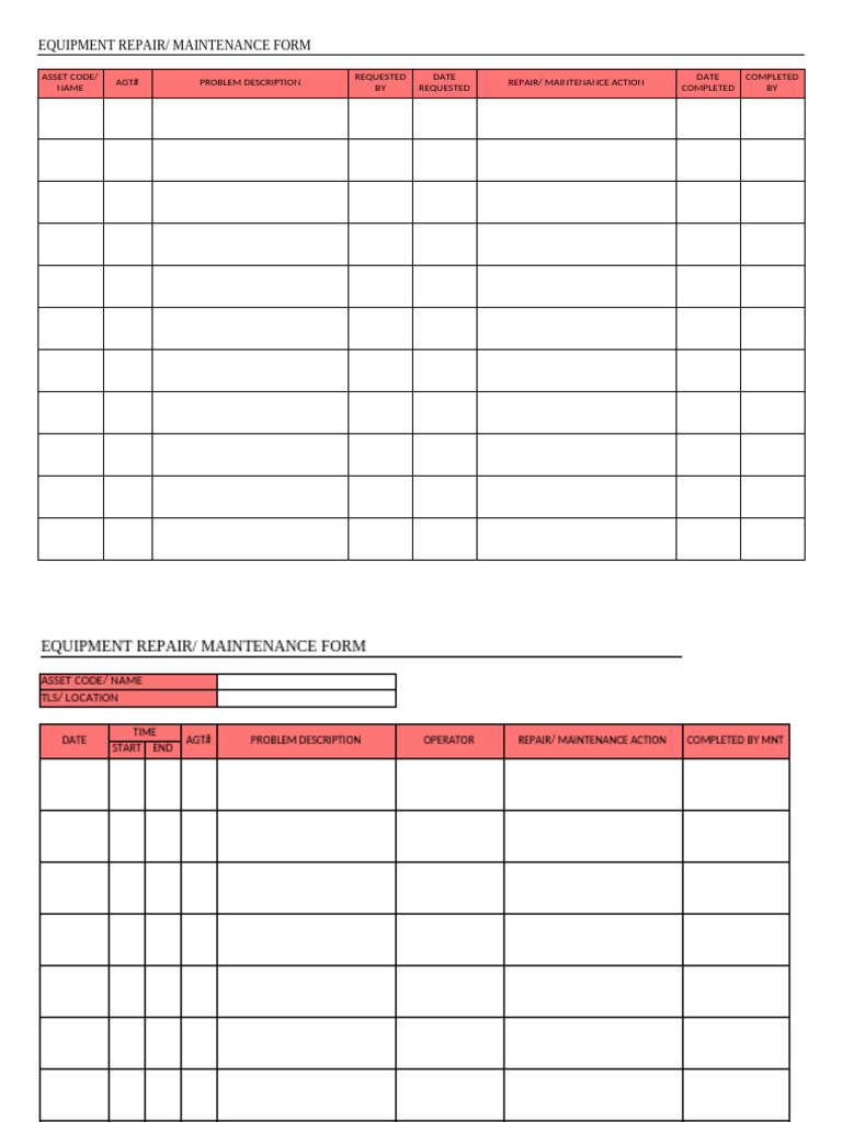 Equipment Repair/Maintenance Form | PDF