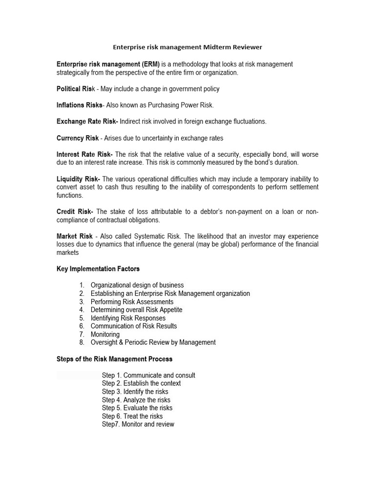 Enterprise Risk Management Midterm Reviewer | PDF