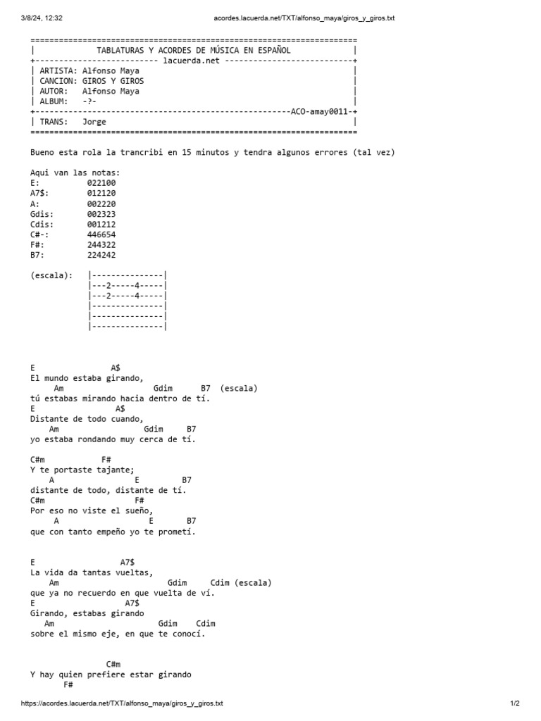 Giros y Giros - Acordes y Tablatura | PDF | Música grabada | Grabación ...