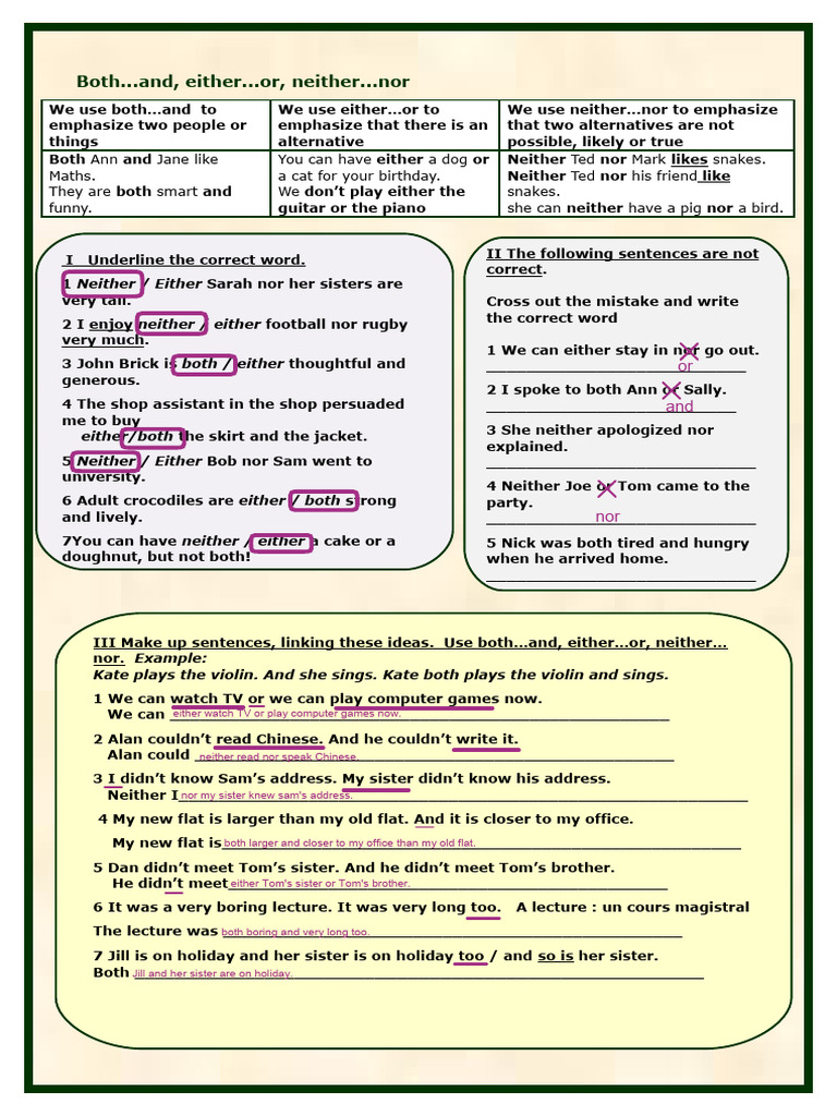 Using Both, Either, and Neither in Sentences | PDF