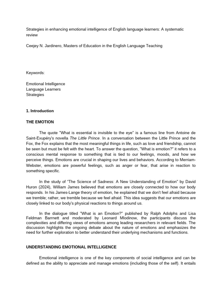 Enhancing Emotional Intelligence in ESL Learners | PDF | Emotions ...
