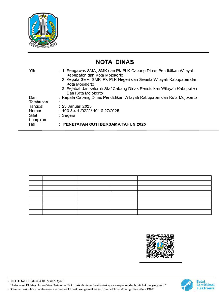 Nodin Cuti Bersama Tahun 2025 | PDF