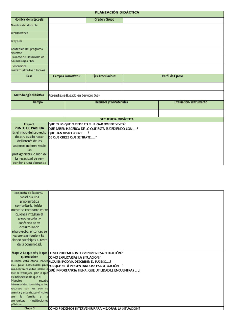 FORMATO PLANEACION APRENDIZAJE SERVICIO (AS) (5) (1) | PDF | Cognición | Aprendizaje