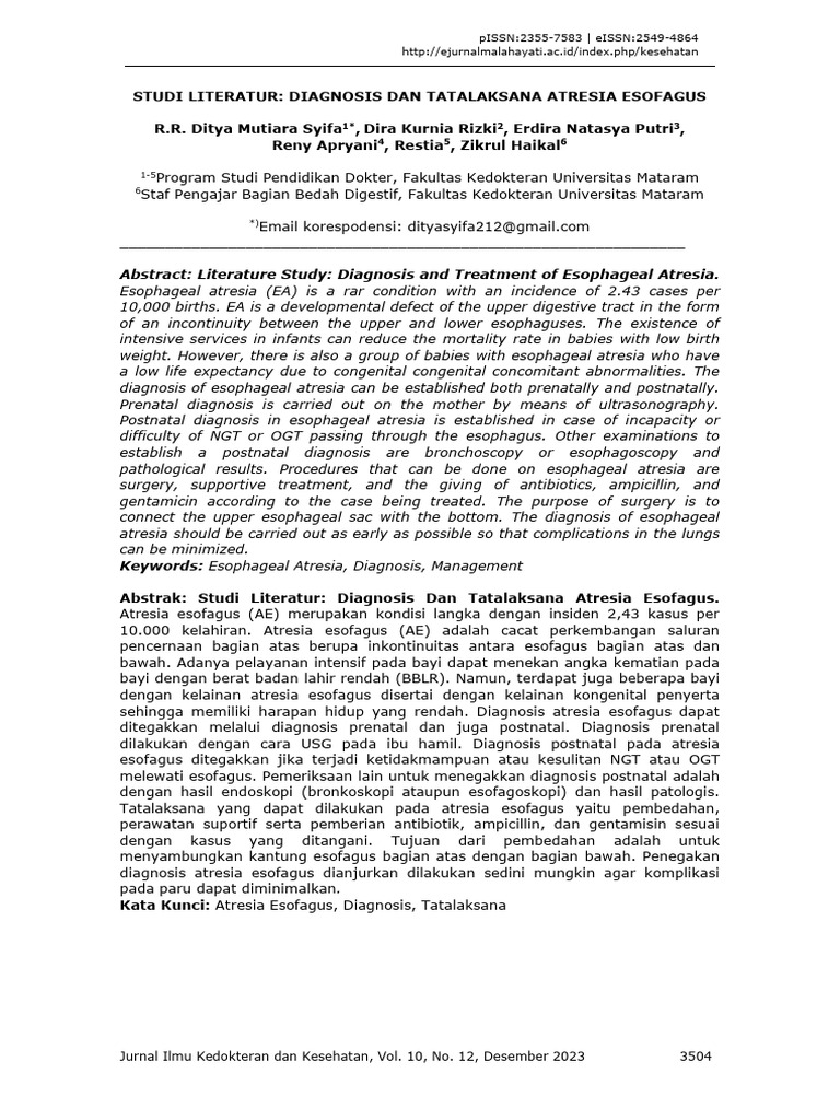 Jurnal Atresia Esofagus | PDF