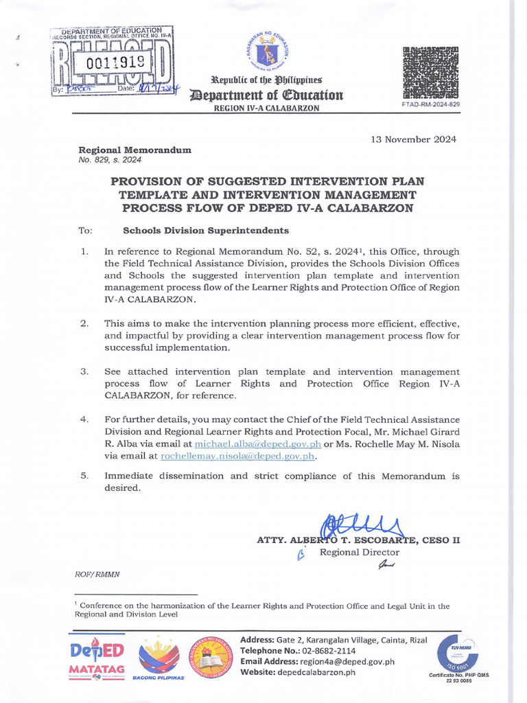 RM 2024 829 Intervention Plan Template and Intervention MGT Process Flow of Ro Deped IV A ...