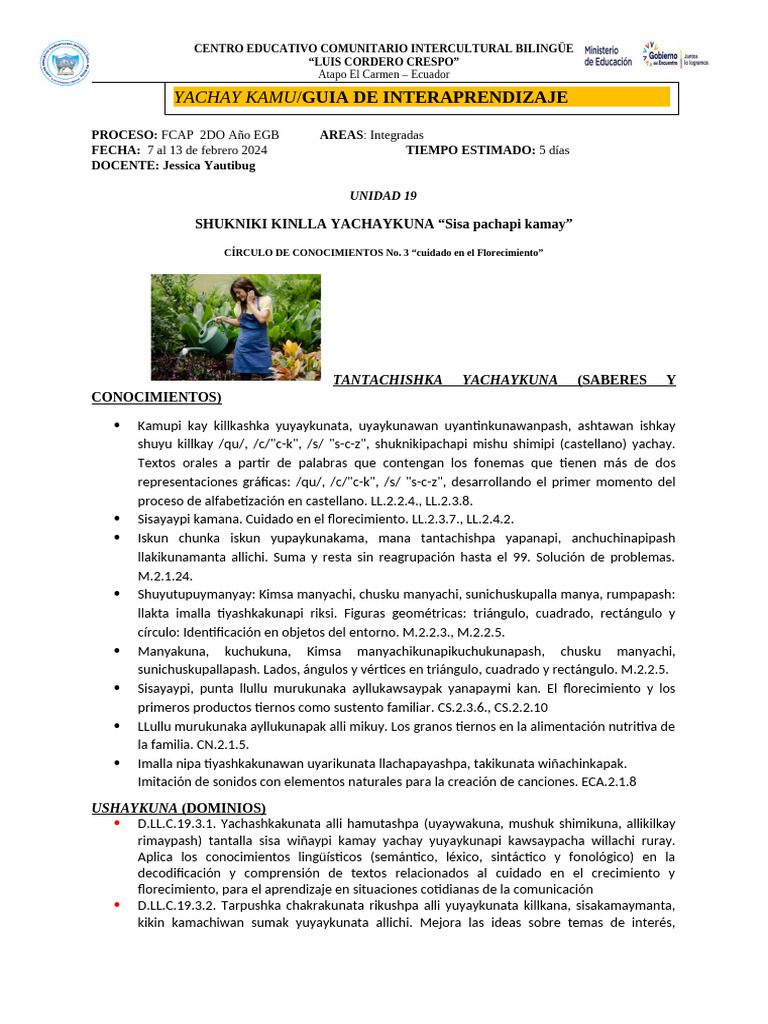 Guía de Aprendizaje: Cuidado Florecimiento | PDF | Multilingüismo