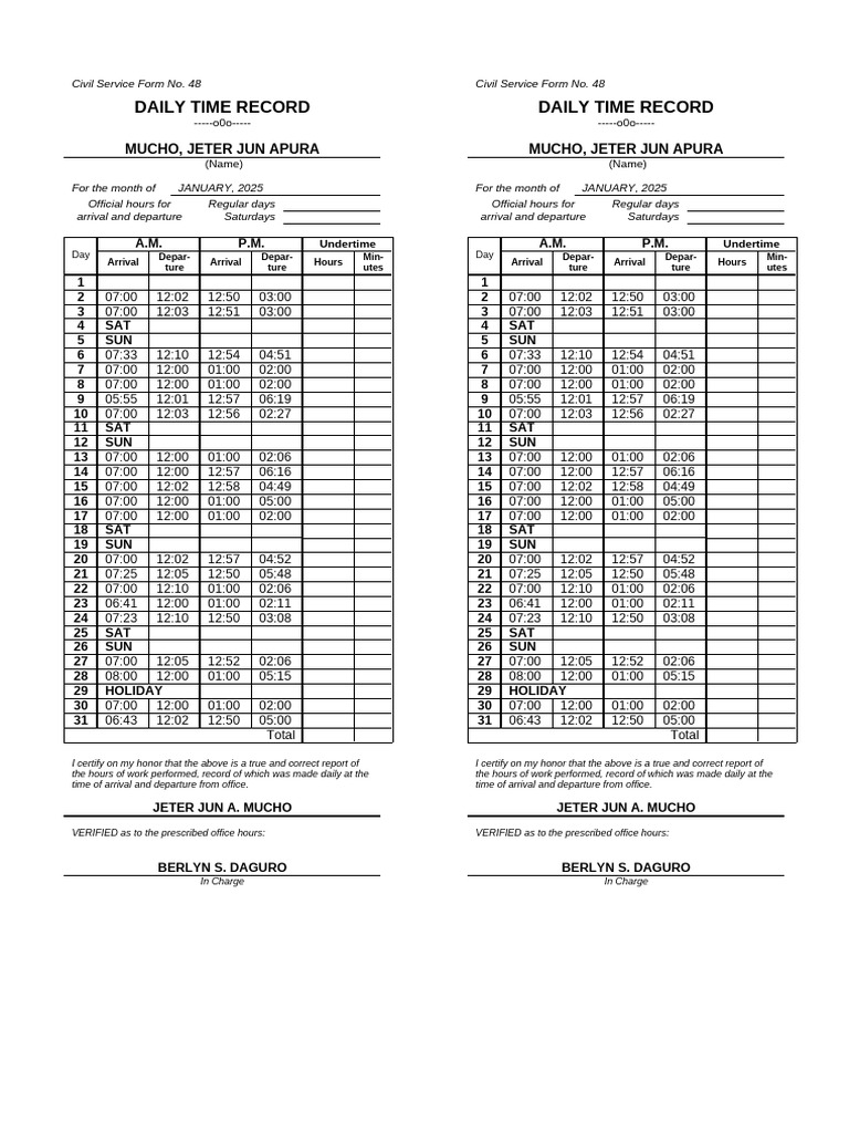Appendix 24 - Daily Time Record (DTR) | PDF