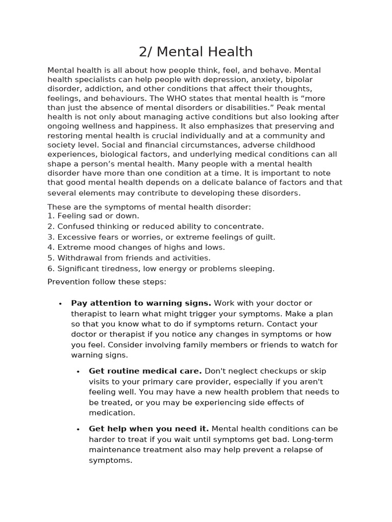 mental health | PDF | Mental Disorder | Mental Health
