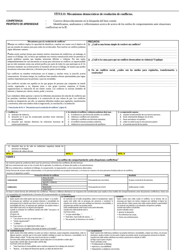 Ficha de Aprendizaje D DPCC 5° VII Ciclo | PDF | Conflicto (proceso ... Ficha de Aprendizaje D DPCC 5° VII Ciclo | PDF | Conflicto (proceso ...