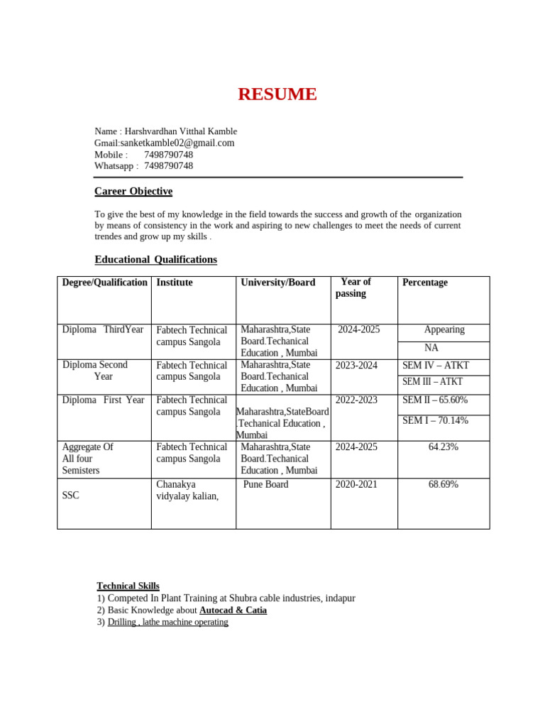 Harshya 's Resume... | PDF | Lawn Mower
