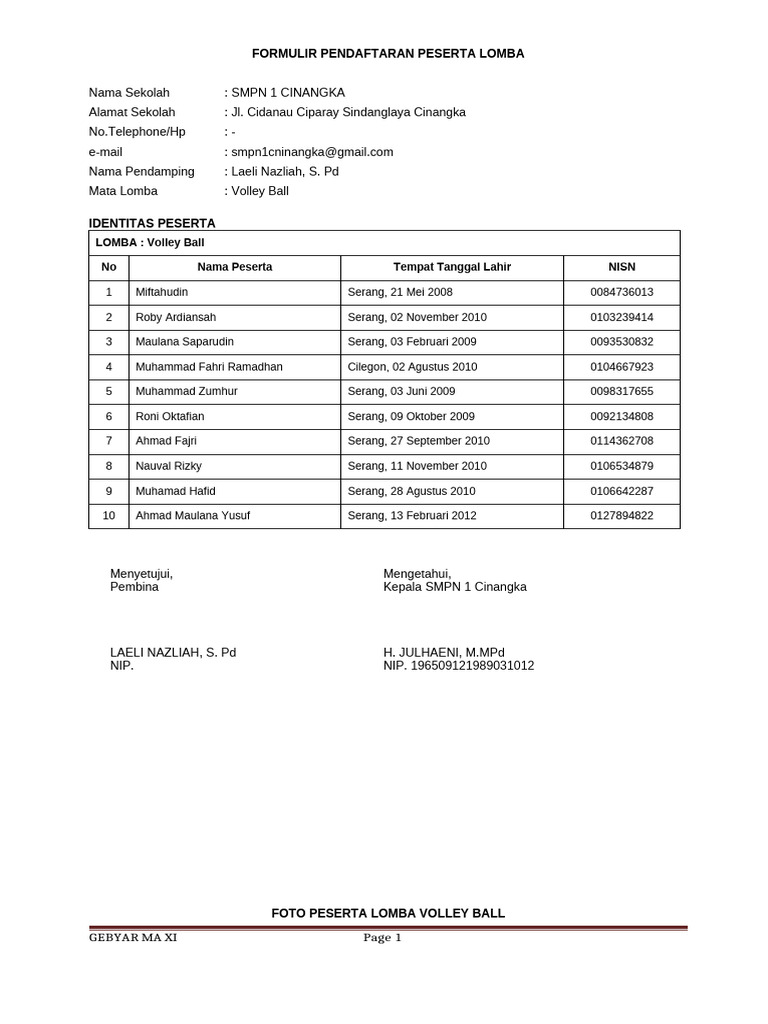 Formulir Lomba | PDF