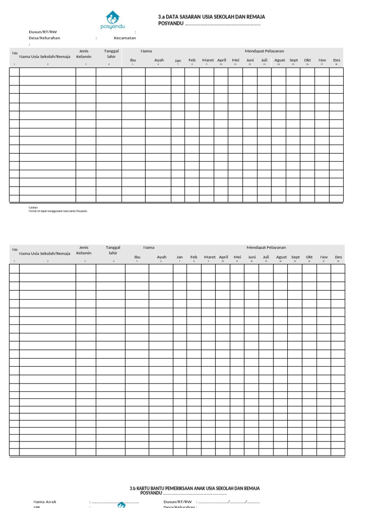 Form Data Usia Sekolah Dan Remaja Abc | PDF