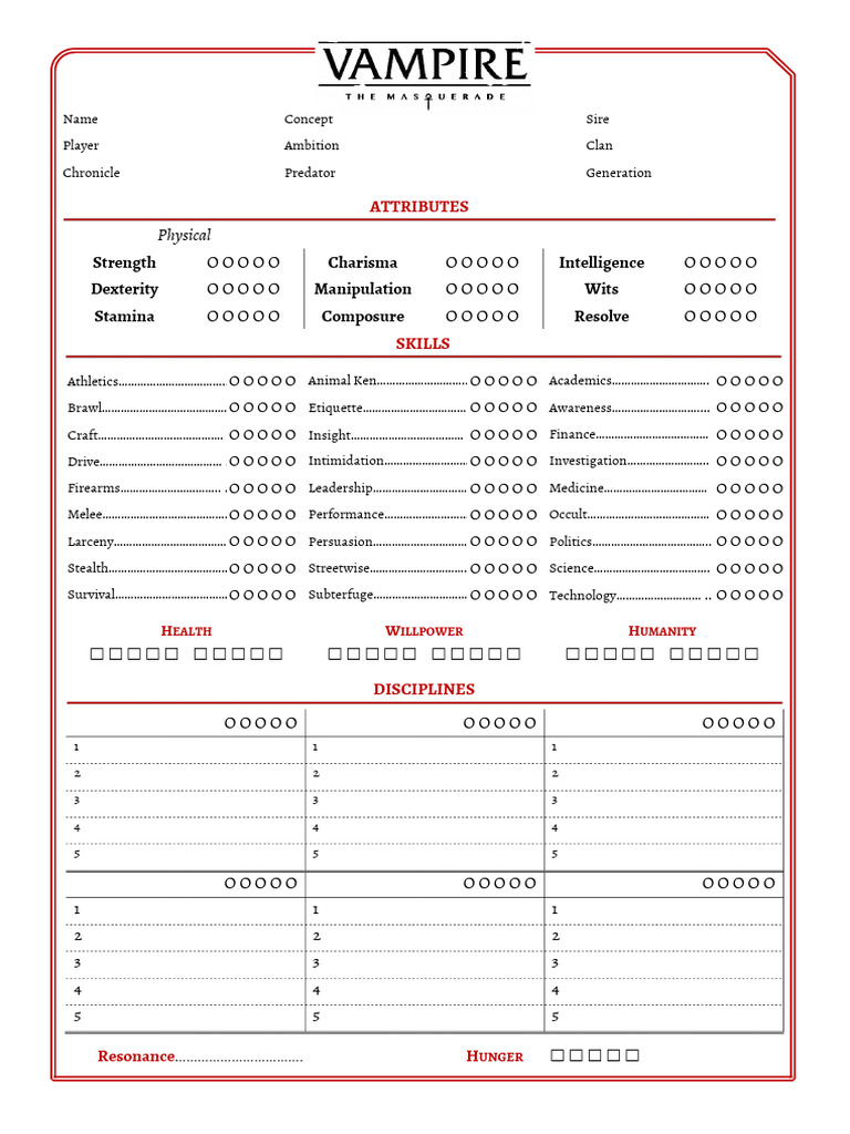 Character Sheet for Role-Playing Game | PDF