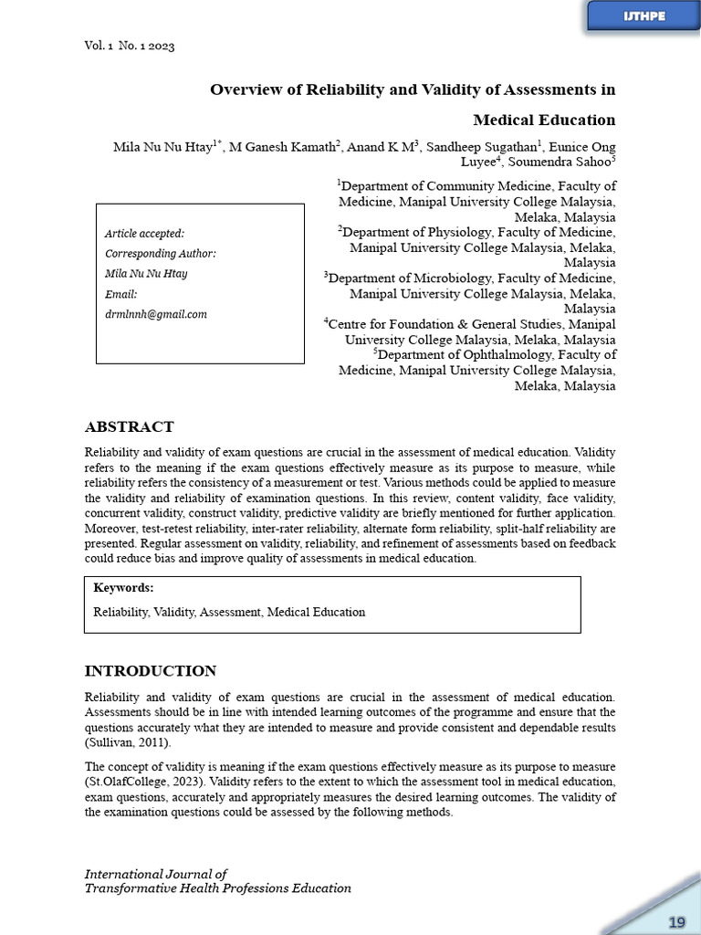 Assessing Reliability and Validity in Medical Education | PDF ...