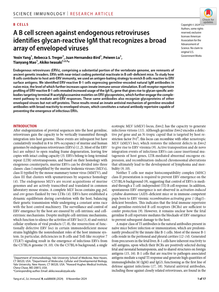 A B Cell Screen Against Endogenous ... | PDF | Antibody | Retrovirus