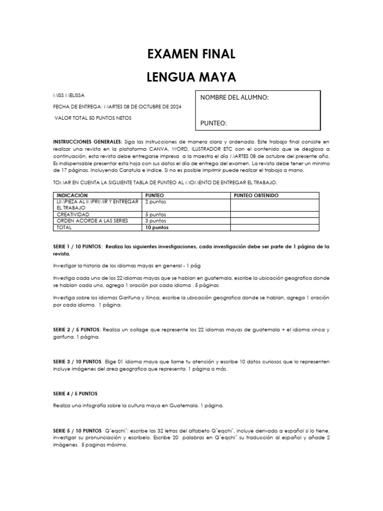 Copia de Examen Final Lengua Maya 2b | PDF