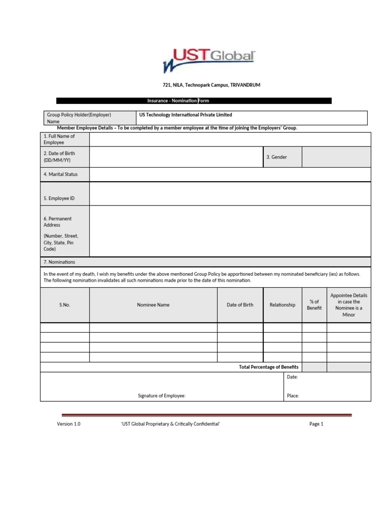 Insurance Nomination Form | PDF