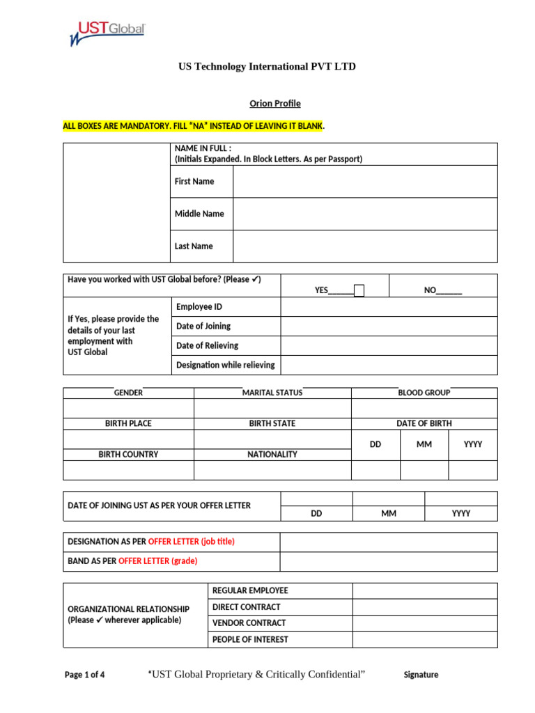 UST Global Employment Application Form | PDF | Access Control ...