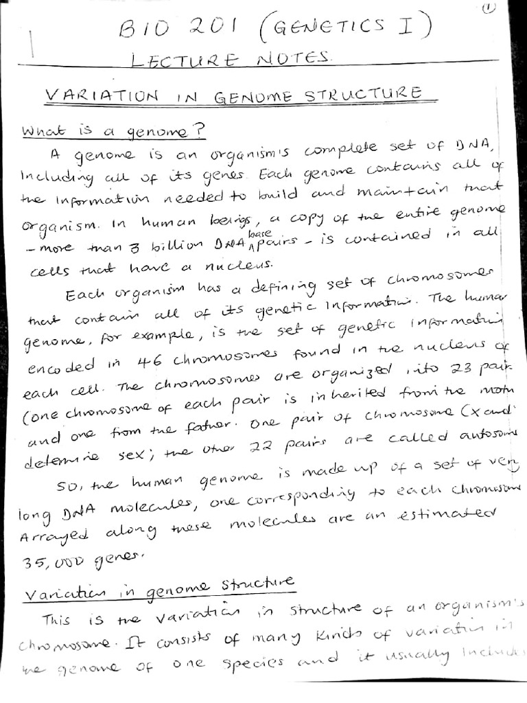 Bio 201 (Genetics 1 - Variation in Genome Structure) | PDF