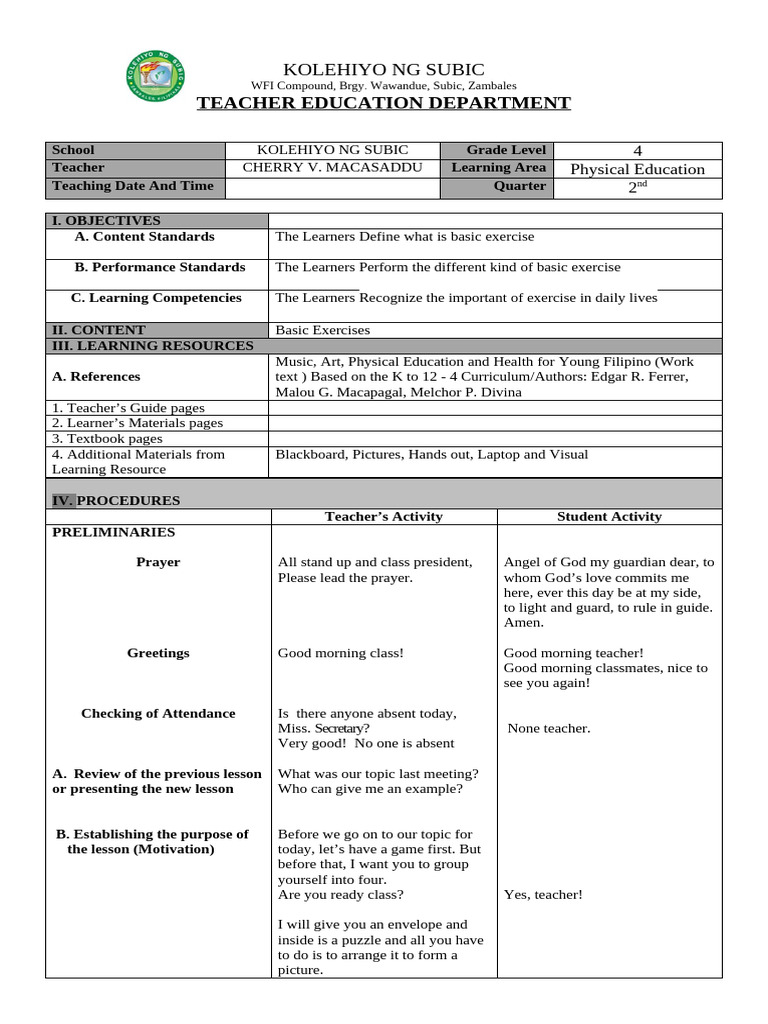 Done LP English Autosaved | PDF | Physical Exercise | Physical Fitness