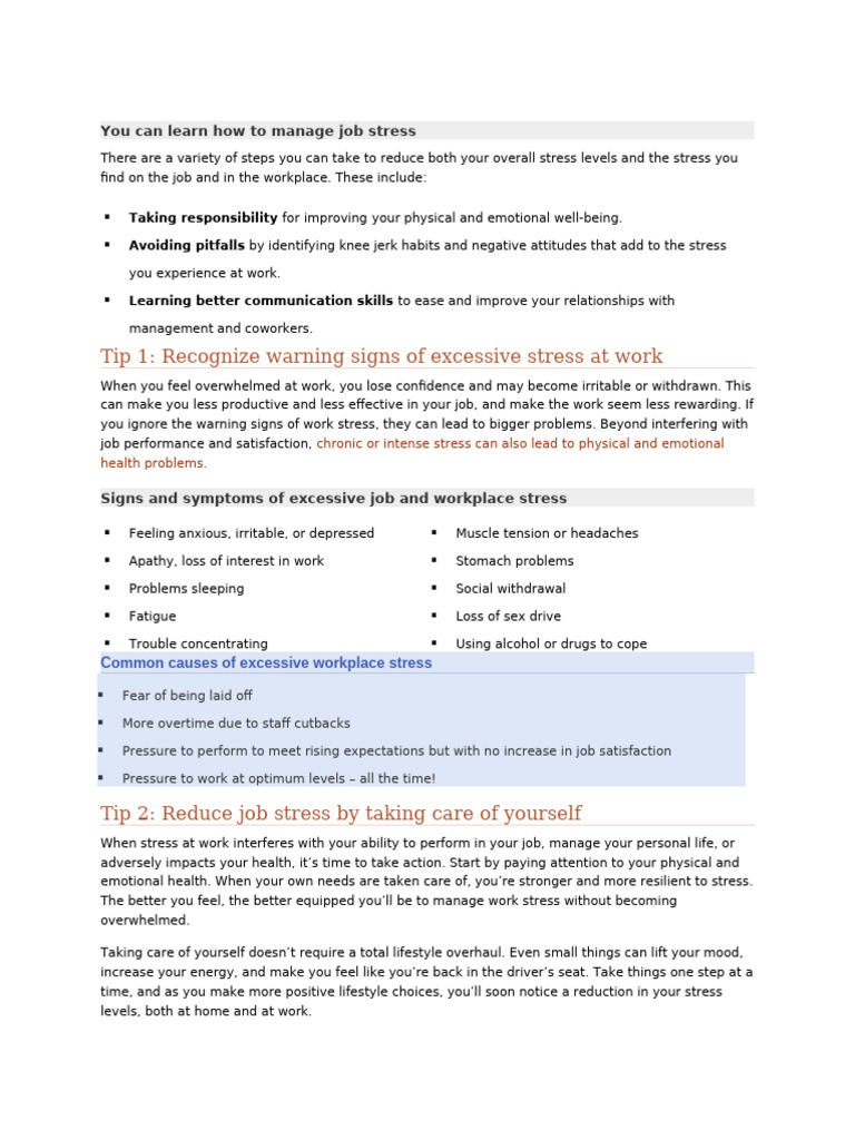 You Can Learn How To Manage Job Stress | PDF | Nonverbal Communication ...