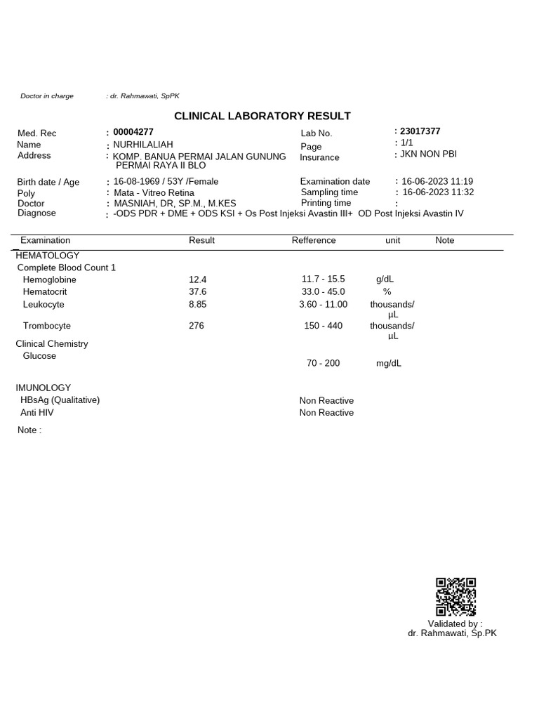 Hasil Laboratorium Pasien Nurhilaliah | PDF