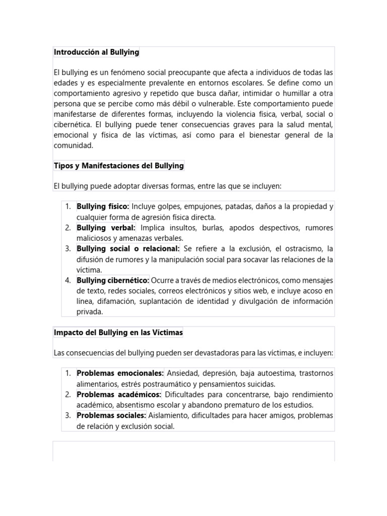 Guía Completa sobre el Bullying Escolar | PDF | Salud mental | Sicología