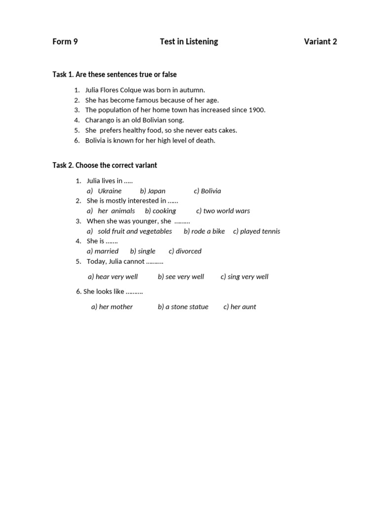 Form 9 Test in Listening Variant 2 | PDF