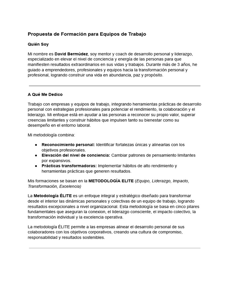 Formación ÉLITE para Equipos Exitosos | PDF | Liderazgo | Desarrollo ...