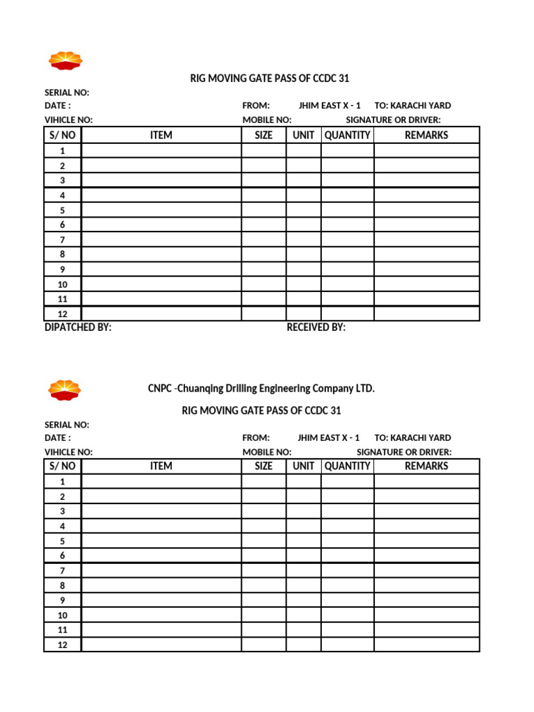 Rig Moving Gate Pass | PDF
