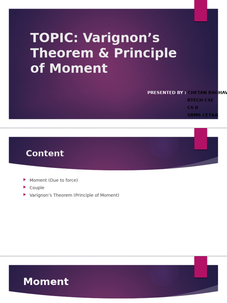 Varignon's Theorem Explained: Moments & Couples | PDF | Torque | Force