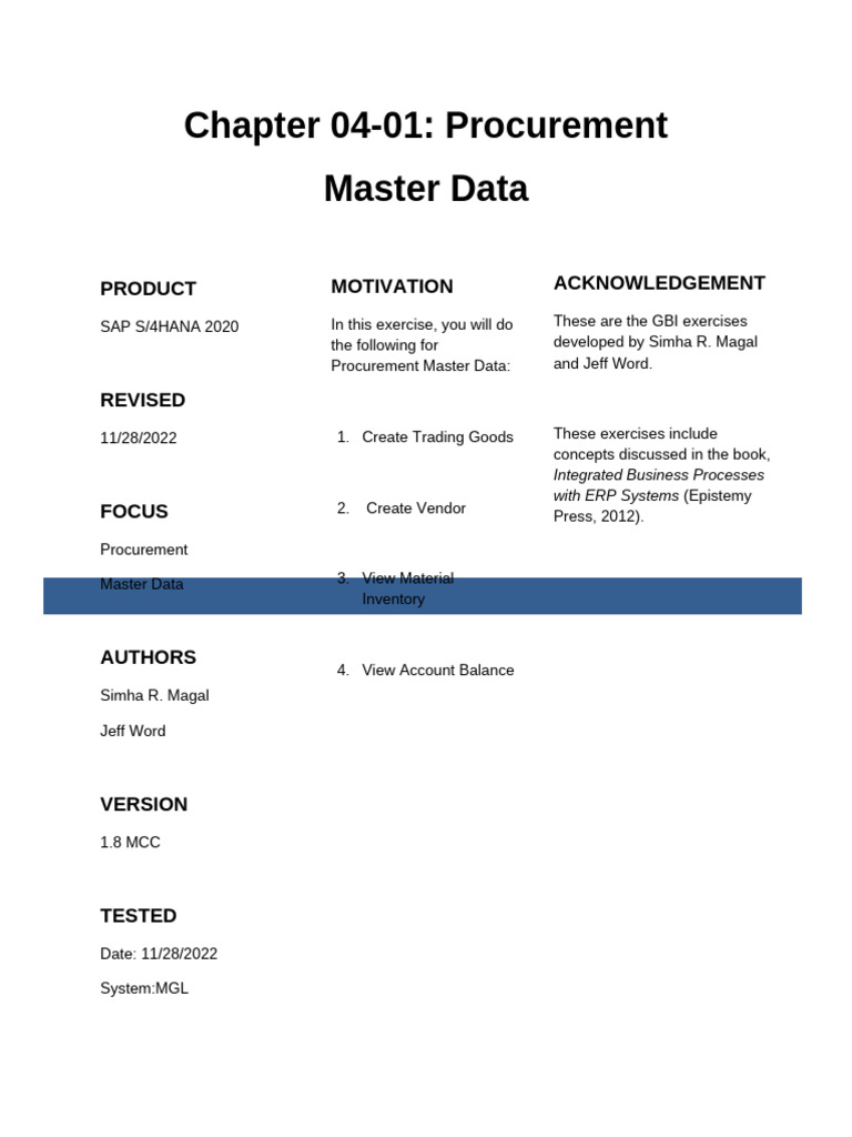 Ch.04-01 Procurement Master Data - S4HANA 2023 MCC V1.8 (5) Rev 2 | PDF ...