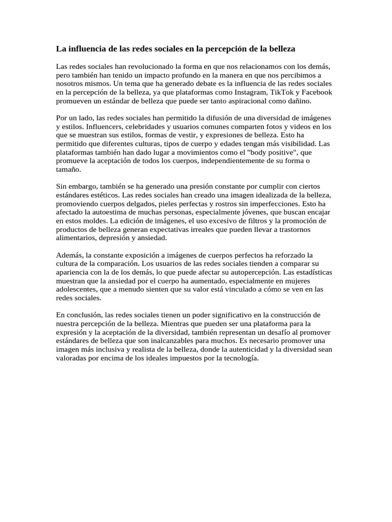 Redes Sociales y Percepción de Belleza | PDF