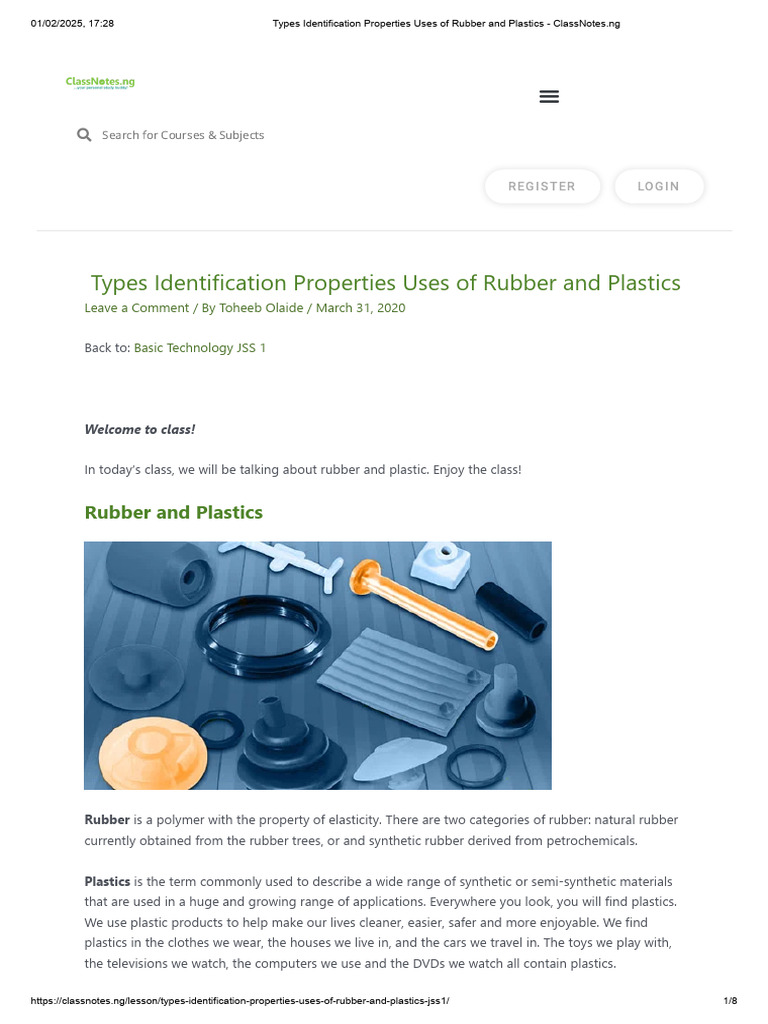 Types Identification Properties Uses of Rubber and Plastics ...