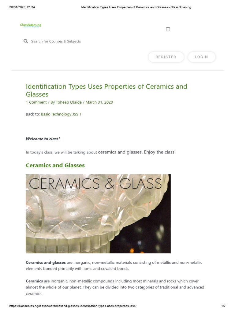Identification Types Uses Properties of Ceramics and Glasses ...