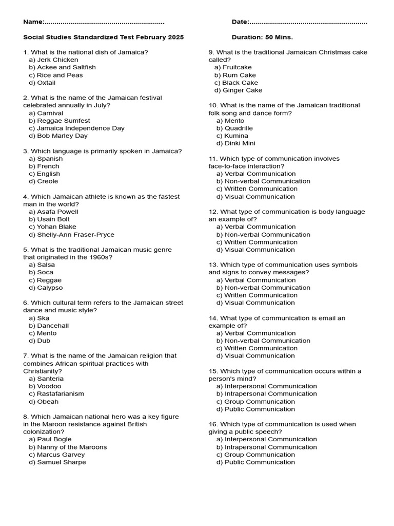 Social Studies Standardized Test February 2025-1 | PDF | Communication ...