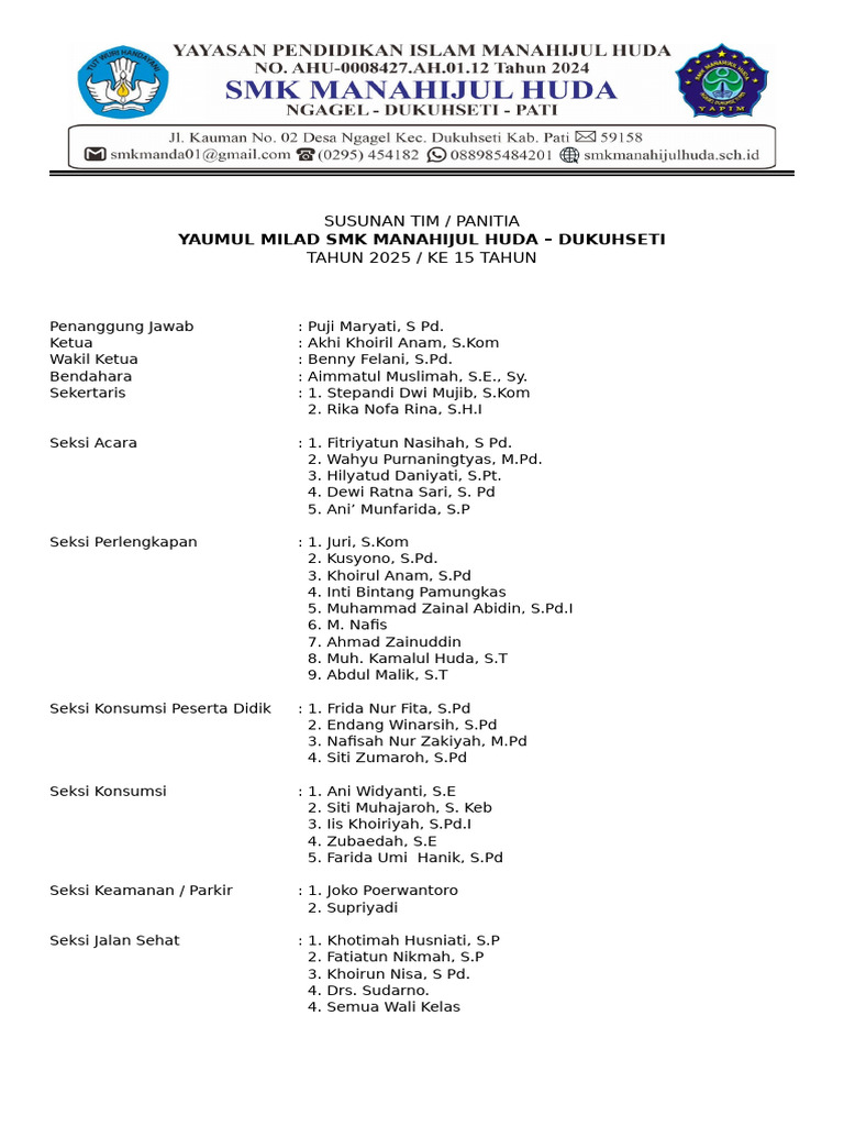 SUSUNAN TIM DIES NATALIS New | PDF