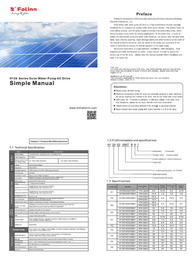 Manual - H129 Solar Pump Inverter | PDF