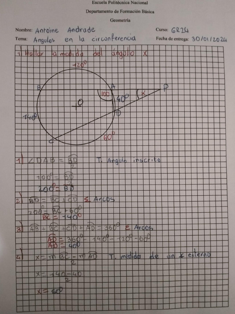Tarea Angulos en La Circunferencia | PDF
