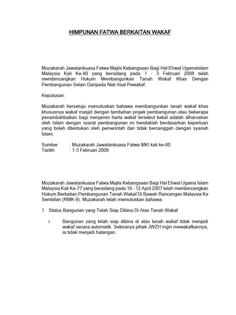 Himpunan Fatwa Berkaitan Wakaf | PDF