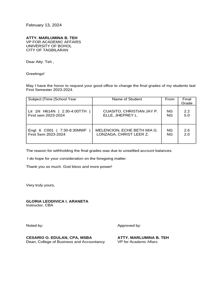 Request for Student Grade Changes | PDF