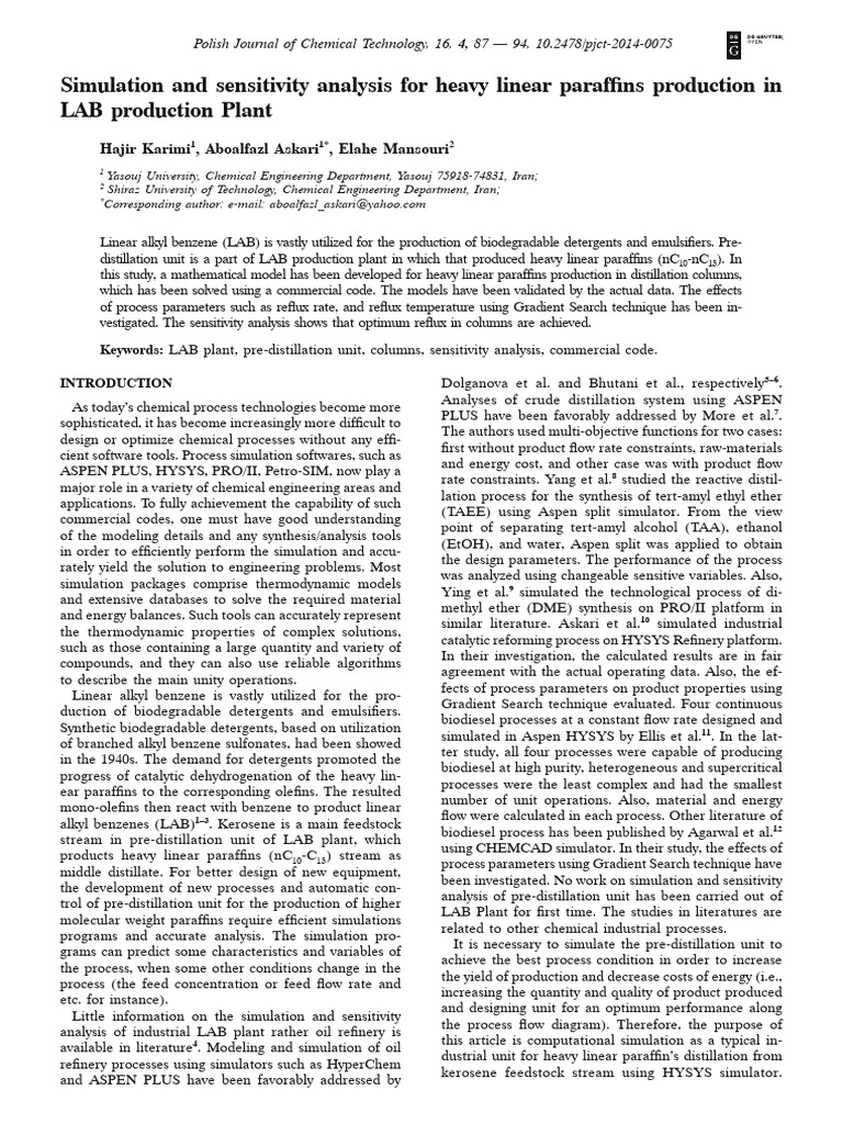 Simulation and Sensitivity Analysis | PDF | Equations | Distillation
