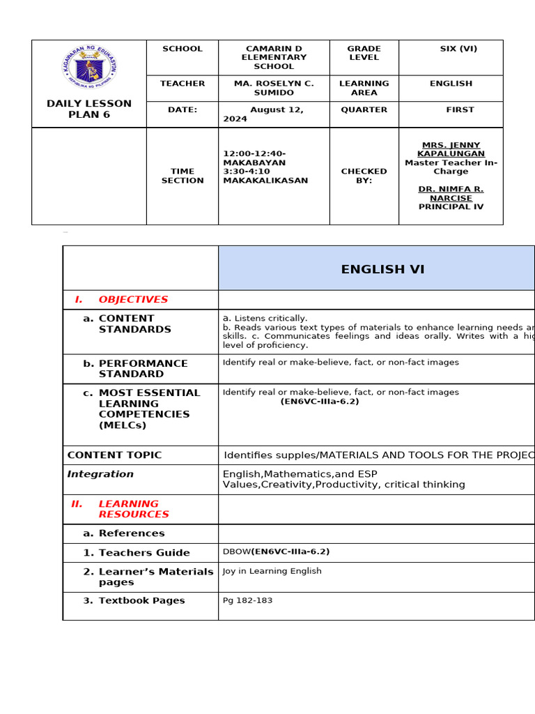 Week i English Dlp | PDF | Learning | English Language
