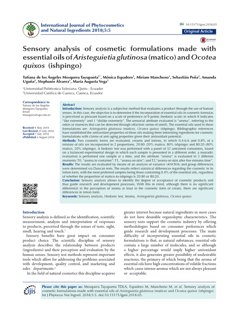 Sensory Analysis of Cosmetic Formulation | PDF | Odor | Perception