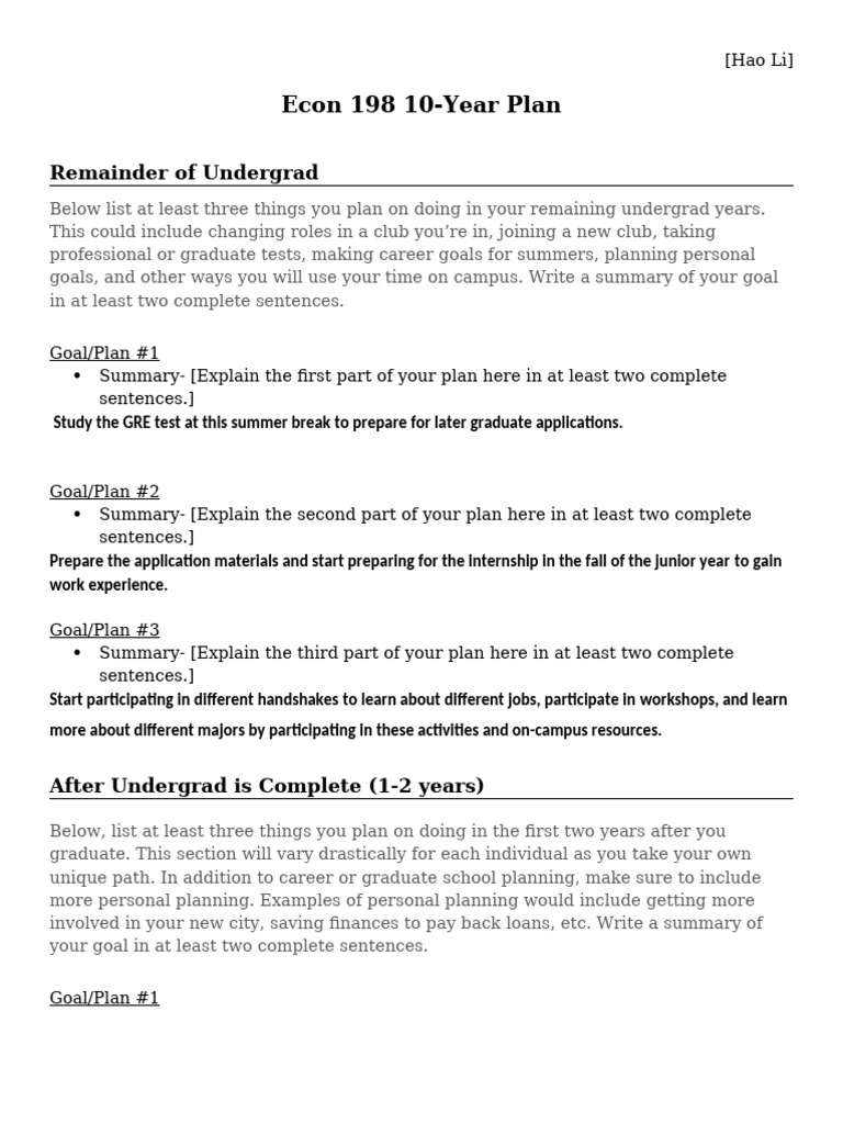 10-Year Plan Assignment | PDF | Goal